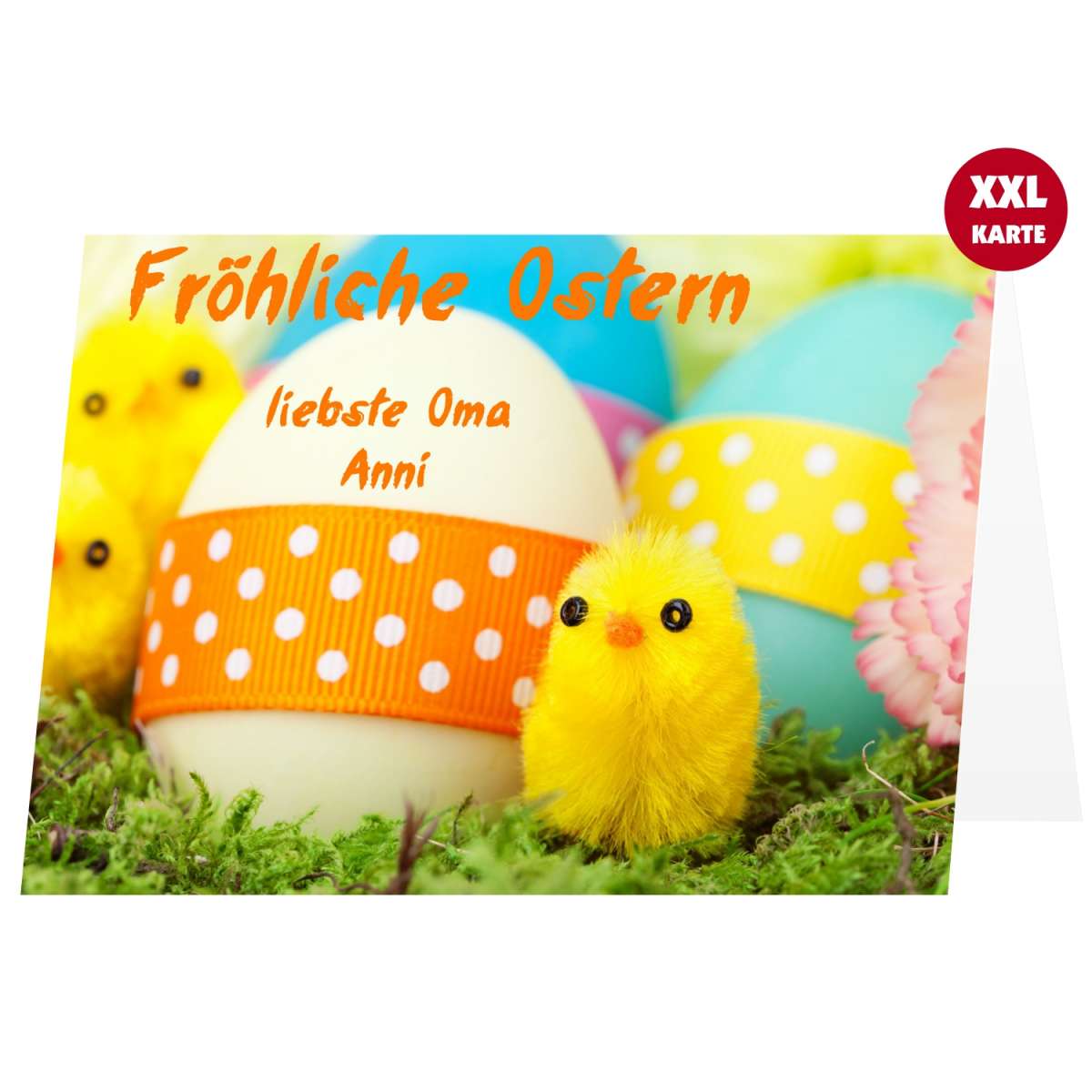 Große Osterkarte mit Wunschtext: Küken und Ostereier | Unser-Festtag